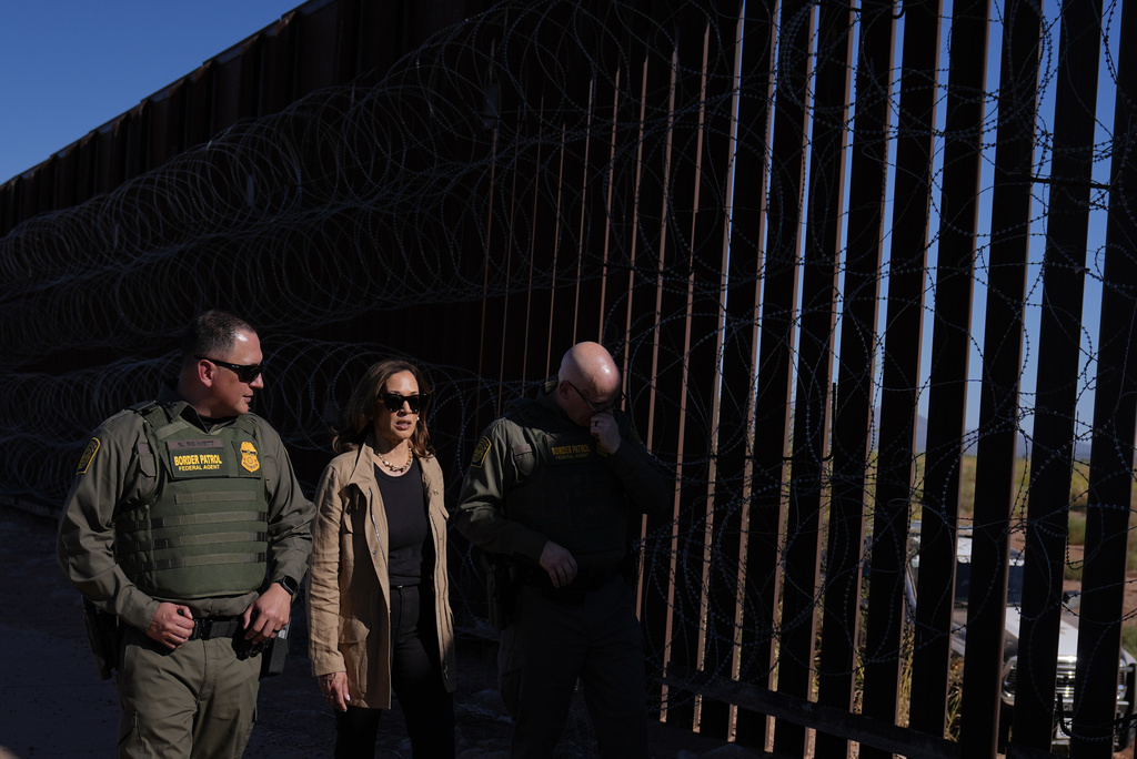 Harris walks fence at US-Mexico border as she works to project tougher ...